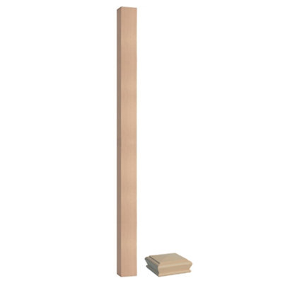 Solid Hemlock Complete Square Newel Post 90mm x 90mm x 1500mm Inc Cap ...