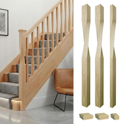 Solid Hemlock Newel Post Contemporary 90mm Kit UK Manufactured ...