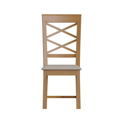 Solid Natural Oak Cross Back Pair Of Dining Chairs