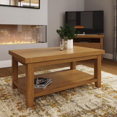 Solid Oak 2 Tier Coffee Table Natural Finish