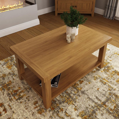 Solid Oak 2 Tier Coffee Table Natural Finish