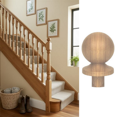 Solid Oak Ball Cap Suits 90mm Newel Post UK Manufactured Traditional ...