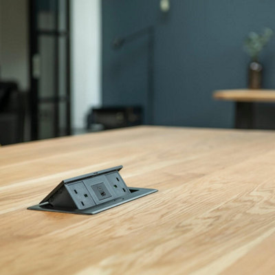 Solid Oak Boardroom Table, Chunky X Legs with Pop UP Power Socket