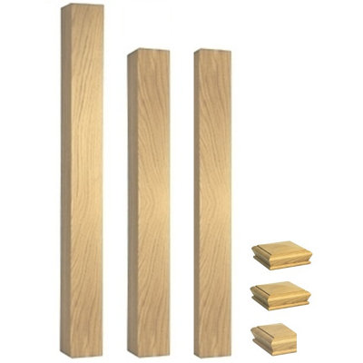 Solid Oak Complete 82mm Square Newel Post Kit Inc Cap's UK Manufactured ...