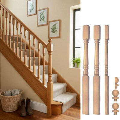 Solid Oak Complete 90mm Georgian Newel Post Kit Inc Cap's UK ...