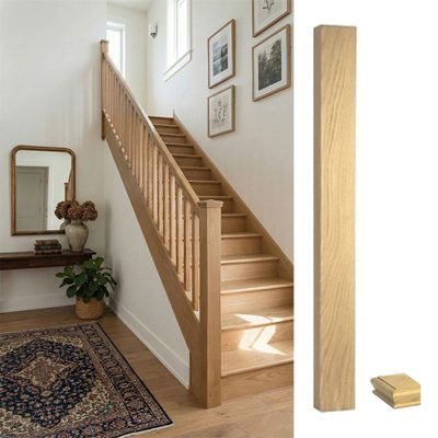 Solid Oak Complete Half Newel Post 70mm x 34mm x 1200mm Inc Cap UK ...
