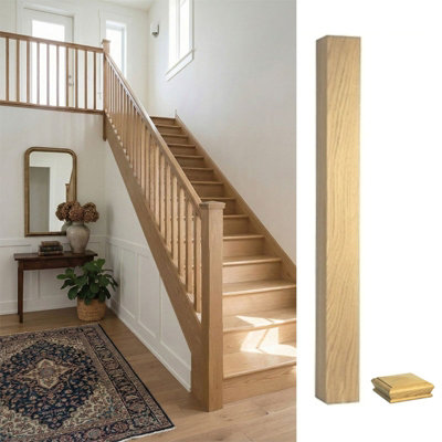 Solid Oak Complete Newel Post 70mm x 70mm x 1400mm Inc Cap UK ...