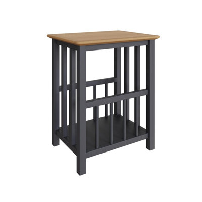 Solid Oak Magazine Rack Table Graphite Blue Ready Assembled