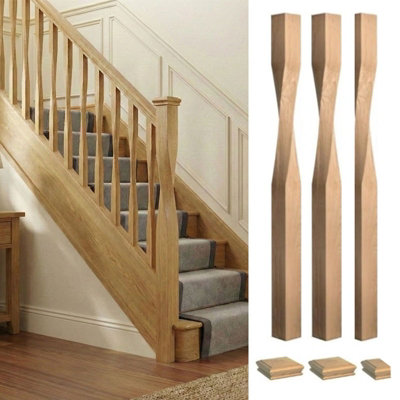 Solid Oak Newel Post Contemporary 90mm Kit UK Manufactured Traditional ...
