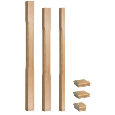 Solid Oak Newel Post Stop Chamfer 90mm Kit UK Manufactured Traditional ...