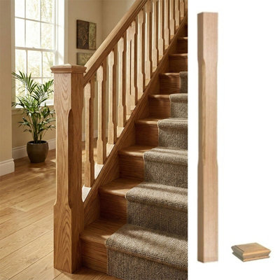 Solid Oak Newel Post Stop Chamfer 90mm UK Manufactured Traditional ...