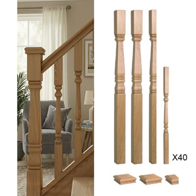 Solid Oak Provincial 90mm Newel Post and 41mm Spindle Kit UK ...