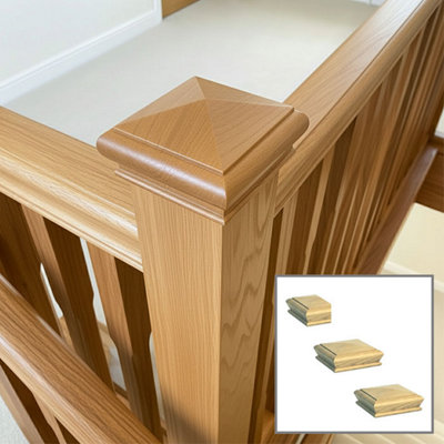 Solid Oak Pyramid Cap Pack Suits 90mm Newel Post (L)115mm (W)115mm UK ...