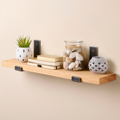 Solid Oak Shelf with Inverted Brackets - 100cm Wooden Shelf