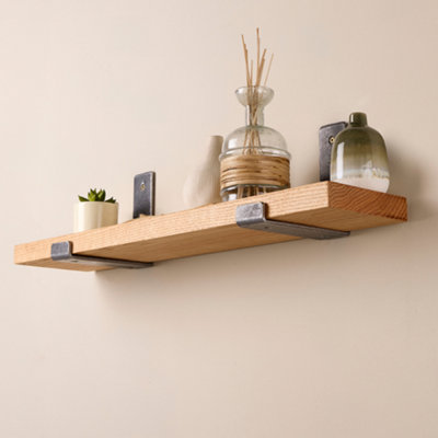 Solid Oak Shelf with Inverted Brackets - 80cm Wooden Shelf