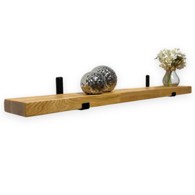 Solid Oak Shelf with Inverted Steel Brackets (60 cm Long)