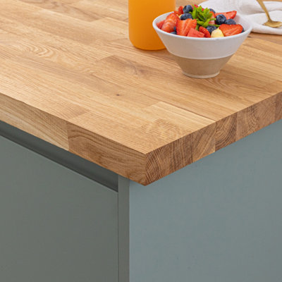 Solid Oak Worktop 2m x 620mm x 27mm - Solid Wood Kitchen Countertop - Real Oak Timber 40mm Stave ...