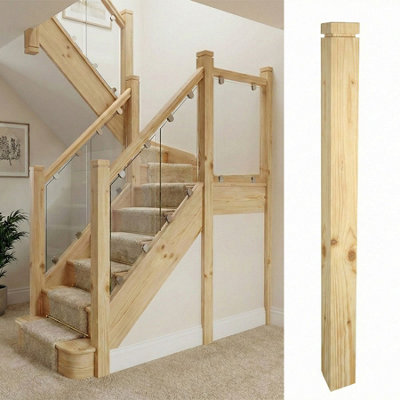 Solid Pine Chelsea Complete Square Newel Post 90mm x 90mm x 1500mm UK ...