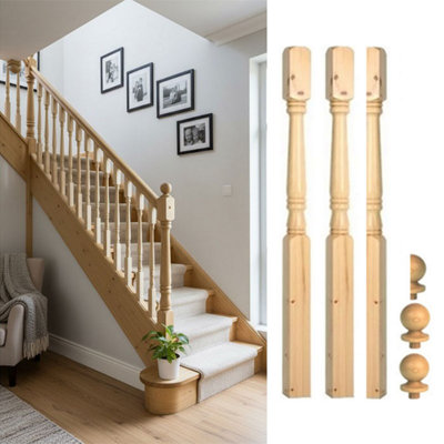 Solid Pine Complete 90mm Georgian Newel Post Kit Inc Cap's UK ...
