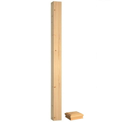Solid Pine Complete Square Newel Post 90mm x 90mm x 1500mm Inc Cap UK ...