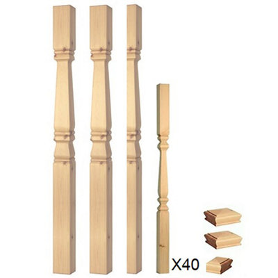 Solid Pine Newel Post Provincial 90mm and 41mm Spindle Kit UK ...