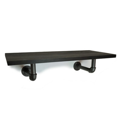 Solid Pine Rustical Shelf Black Ash Grey Industrial Pipe Bracket 25x100cm