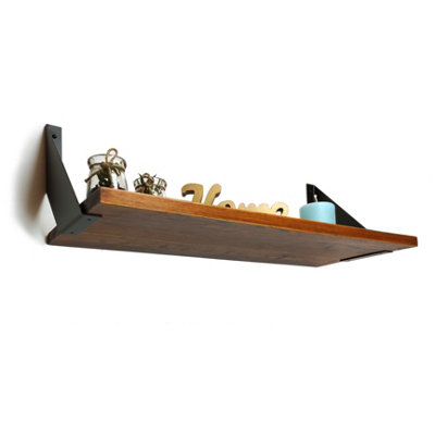 Solid Pine Rustical Shelf Dark Oak with Black FLAT Bracket 25x90cm ...