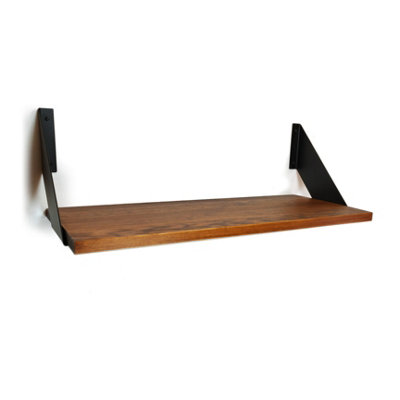 Solid Pine Rustical Shelf Dark Oak with Black FLAT Bracket 25x90cm ...