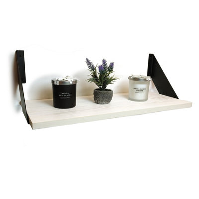 Solid Pine Rustical Shelf White with Black FLAT Bracket 25x110cm | DIY ...