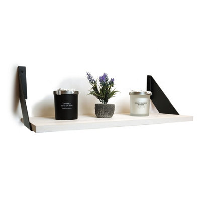Solid Pine Rustical Shelf White with Black FLAT Bracket 25x120cm | DIY ...