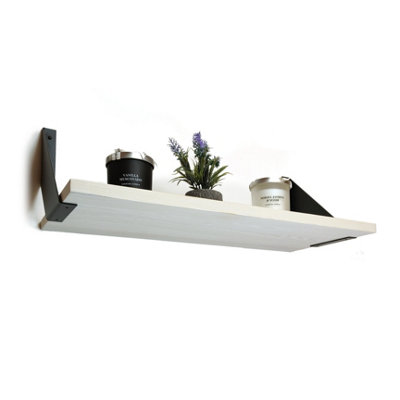 Solid Pine Rustical Shelf White with Black FLAT Bracket 25x120cm | DIY ...