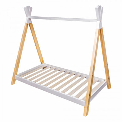 Solid Pine Teepee Toddler Bed Two-Tone Slat Base For Children Kids ...