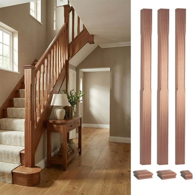 Solid Sapele Dark Hardwood 90mm Stop Chamfer Newel Post Kit Inc Cap's ...