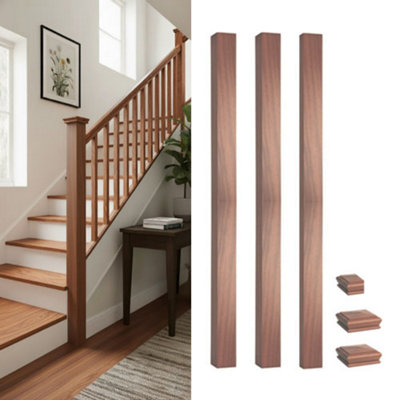 Solid Sapele Dark Hardwood Complete 90mm Square Newel Post Kit Inc Cap ...