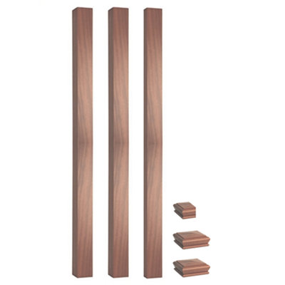 Solid Sapele Dark Hardwood Complete 90mm Square Newel Post Kit Inc Cap ...