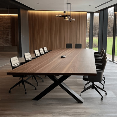 SOLID WALNUT BOARDROOM CONFERENCE TABLE - CHUNKY X LEGS