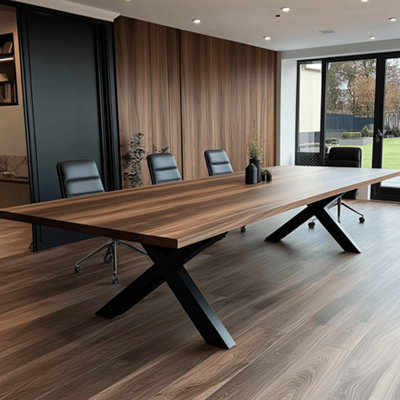 SOLID WALNUT BOARDROOM CONFERENCE TABLE WITH POP-UP SOCKET - CHUNKY X LEGS