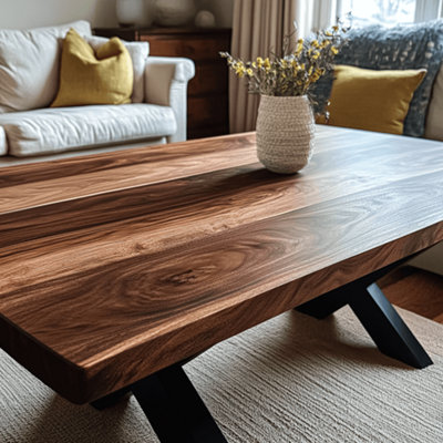 Solid Walnut Coffee Table - Chunky X Legs