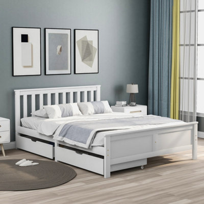 SOLID WHITE PINE STORAGE BED FRAME WITH DRAWERS FOR ADULTS AND TEENS DOUBLE