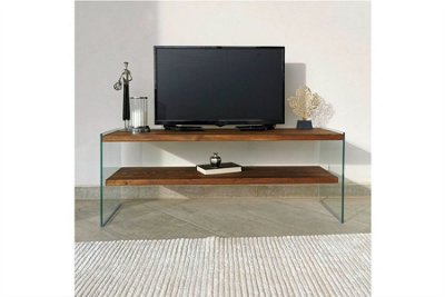 Solid Wood and Glass TV Unit Shelves Tv105 Transparent Walnut