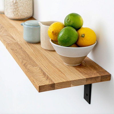 Solid Wood Oak Wall Shelf & Brackets - 1200mm x 200mm x 18mm - Wooden ...