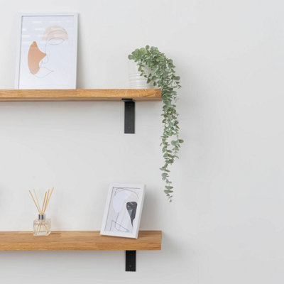 Solid Wood Oak Wall Shelf & Brackets - 600mm x 200mm x 27mm - Wooden ...