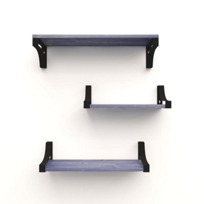 Solid Wood Pine Floating Shelves Set of 3 Wall Mounted Shelves for ...