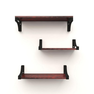 Solid Wood Pine Floating Shelves Set of 3 Wall Mounted Shelves for ...
