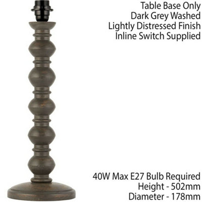 Solid Wood Table Lamp Base Solid Grey Wash Finish Bedside Desk Feature ...
