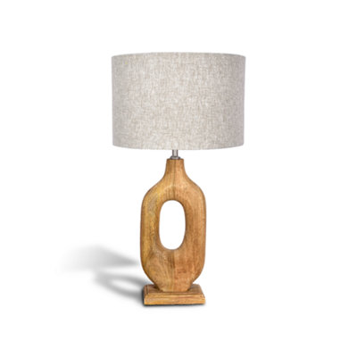 Solid Wood Table Lamp with Fabric Shade Natural Finish Organic Cut Out ...