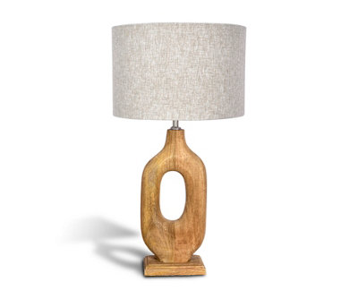Solid Wood Table Lamp with Fabric Shade Natural Finish Organic Cut Out ...