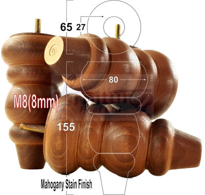 SOLID WOOD TURNED FURNITURE FEET 150mm HIGH Mahogany Stain REPLACEMENT ...