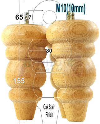 SOLID WOOD TURNED FURNITURE FEET 150mm HIGH Oak Stain Finish ...