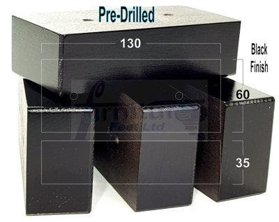 SOLID WOODEN BLOCK FEET SELF FIX 30mm HIGH BLACK REPLACEMENT LEGS SOFAS ...